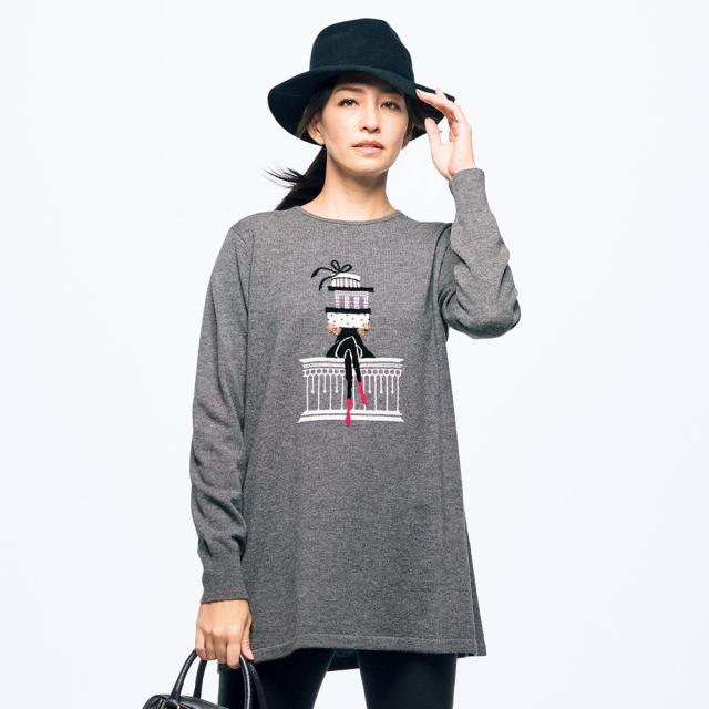 ウール モチーフジャカード チュニック チュニック 長袖 七分袖チュニック 128202