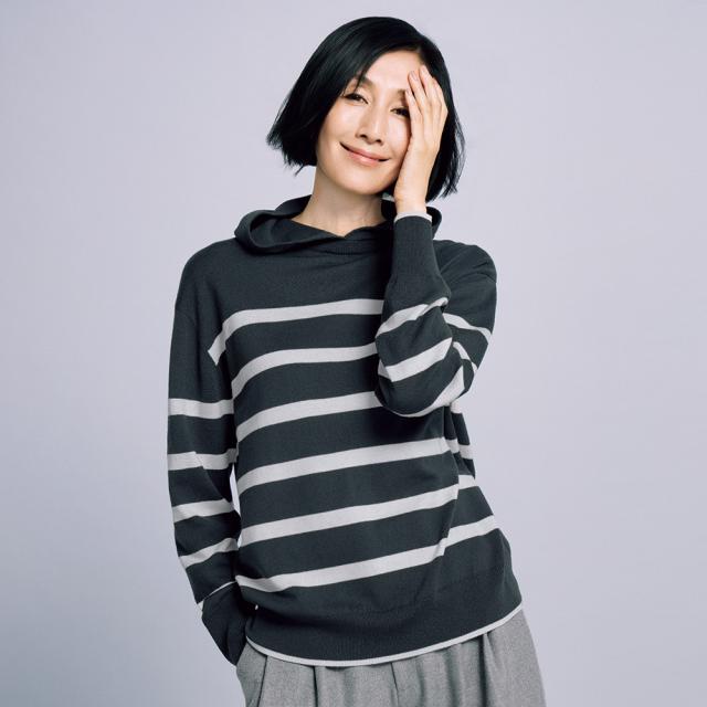 レイヤード風 フーデッド ボーダー プルオーバー パーカー スウェット トレーナー 129401