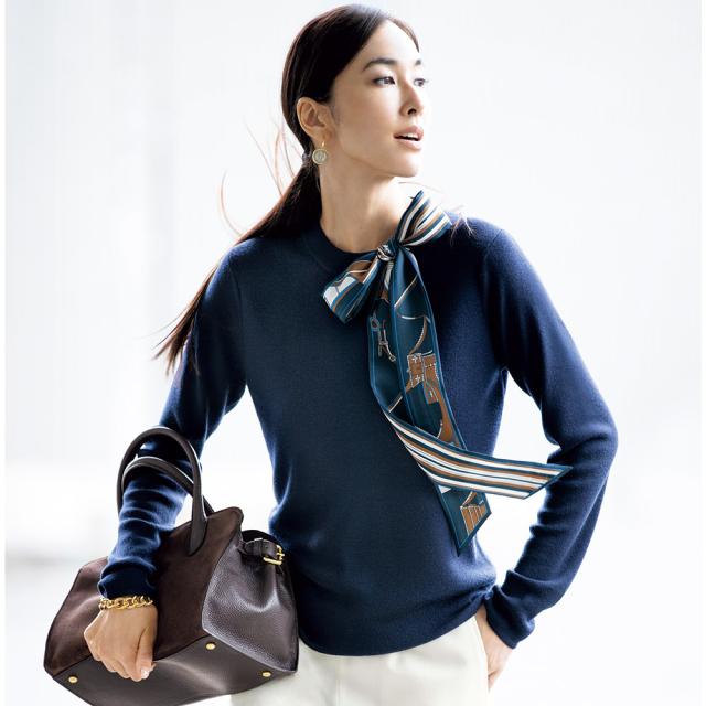 シルクスカーフ付き 総針ニットプルオーバー ニット セーター ニットセーター 107303