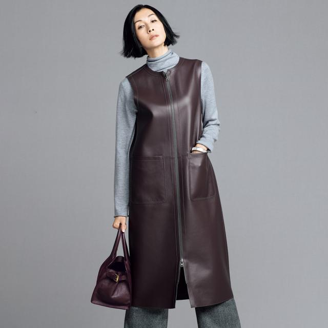 イタリアンラムレザー リバーシブル ジレ＆ワンピース ワンピース 108301