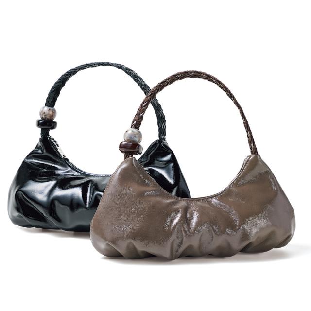 LANZETTI/ランゼッティ リンクルエナメル レザーバッグ（イタリア製） バッグ エナメルバッグ 110403