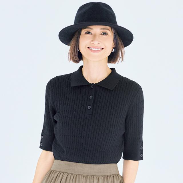 コットンカシミヤ ミニケーブル ポロニット ニット セーター ニットセーター 112001