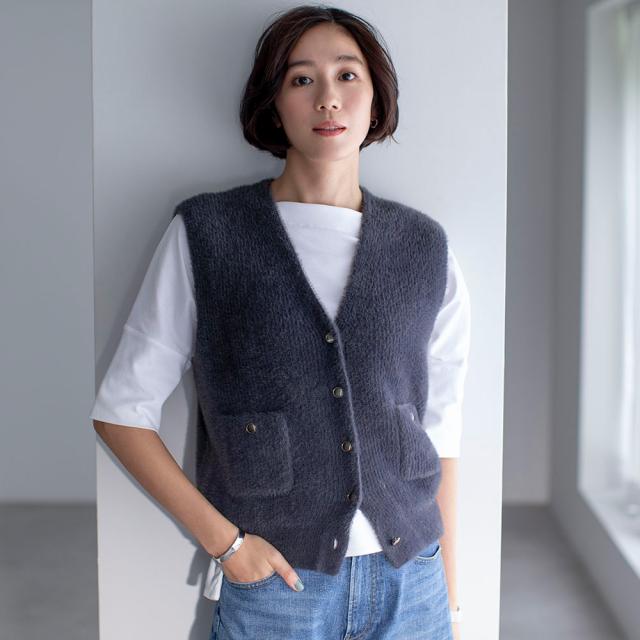 フェザーヤーン畦編み ニットジレベスト ニット セーター ニットベスト N60666