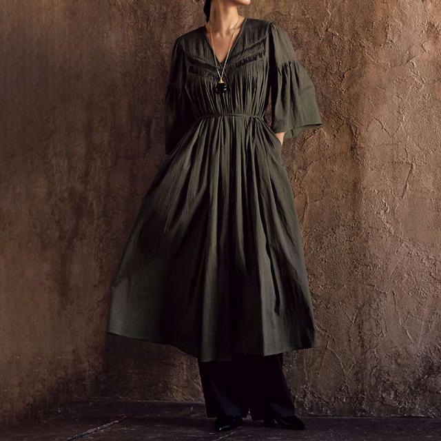 インド製 ハンドピンタック刺しゅう 2WAYワンピース ファッション ワンピース PC5405