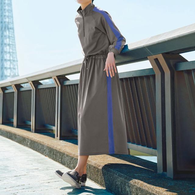 配色デザイン ハーフジップ ワンピース 美容 健康 UV 紫外線対策 PC5619