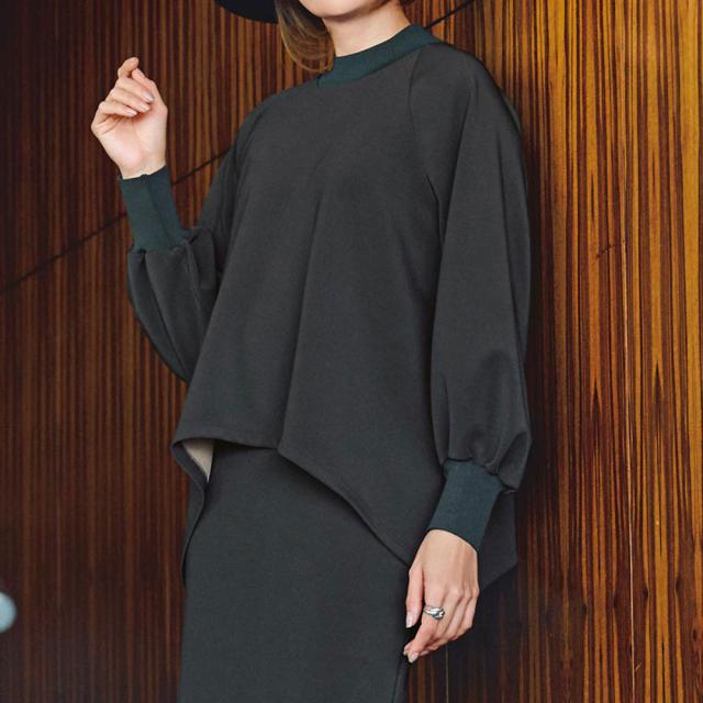 リブ使い ダンボールニット フレアヘム プルオーバー ファッション ニット セーター PC5624