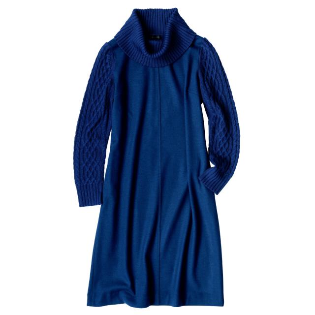 ケーブルニット×ポンチジャージー ワンピース ファッション ワンピース PC5658