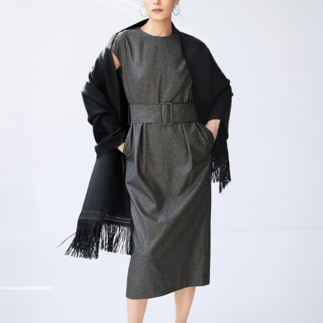 チェルッティ社 ラメ入りウール フラノベルト付き ワンピース ファッション ワンピース PC5808