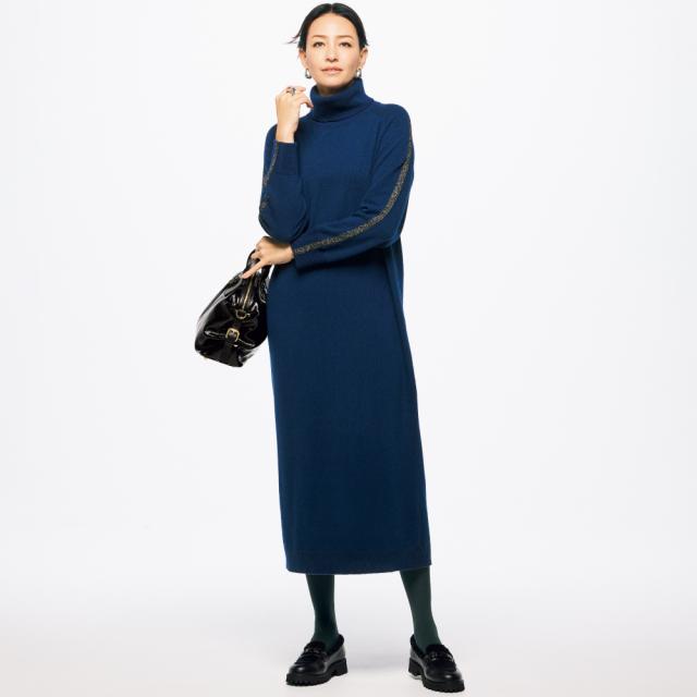 ラメライン入り ウールカシミヤ ワンピース ワンピース ニットワンピース 131304