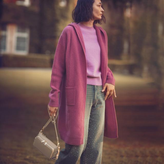 ウール100％ フーデッド カーディガン ニット セーター ニットカーディガン 133101