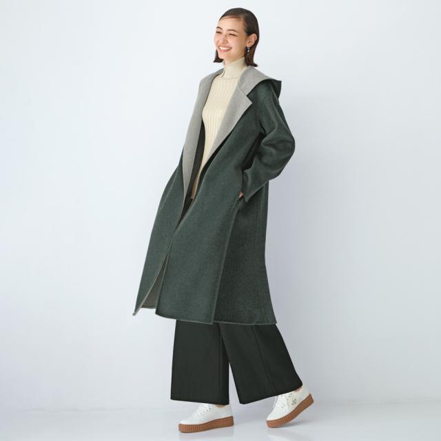 ダブルフェイス フーディ ガウン風コート コート ロングコート 136401