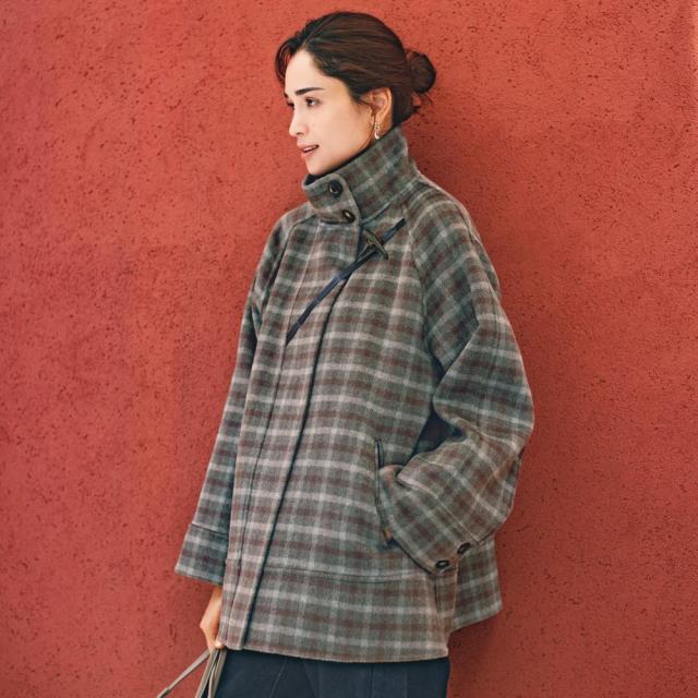 ウール混 リバー仕立て 斜めトグル ダッフルコート コート スタンドカラーコート 136901