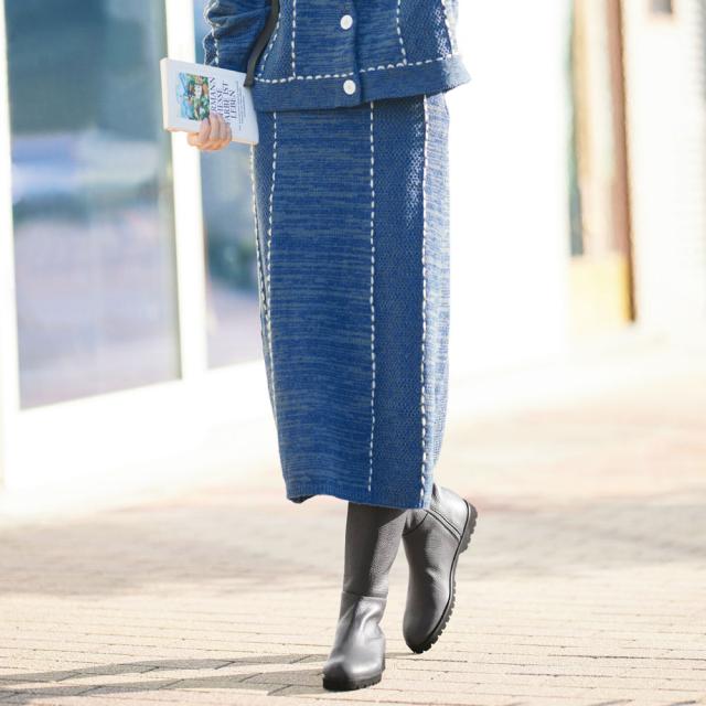 ハンドステッチ使い デニム風ニットシリーズ ロングスカート ファッション スカート PC5448