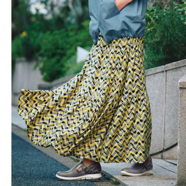 フランス素材 幾何学柄 ティアードスカート ファッション スカート PC5400
