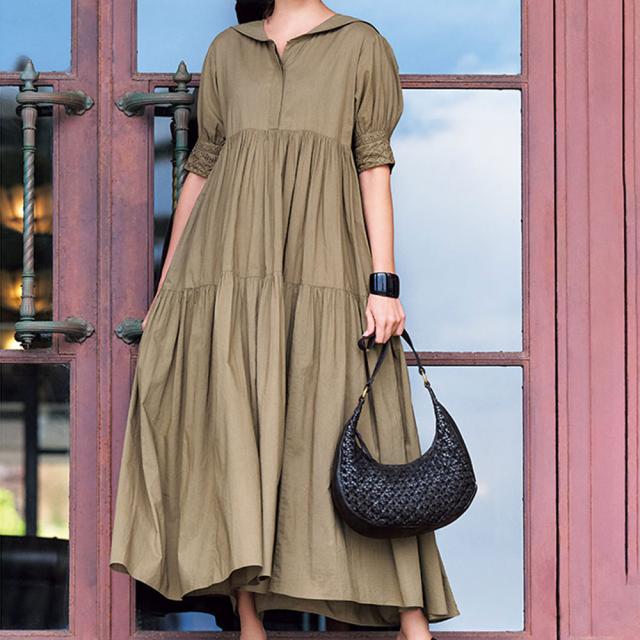 インド製 刺しゅう入り セーラーカラー ワンピース ファッション ワンピース PC5402