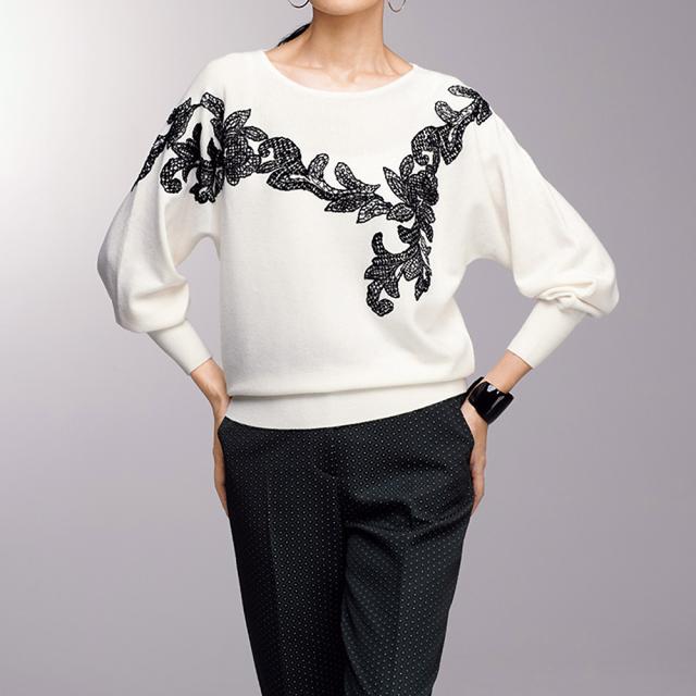 レース使い ドルマンスリーブ プルオーバー ファッション ニット セーター PC5563