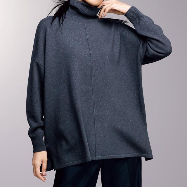 スクエアフォルム ラメ入りウール混 ニットチュニック ファッション チュニック PC5565