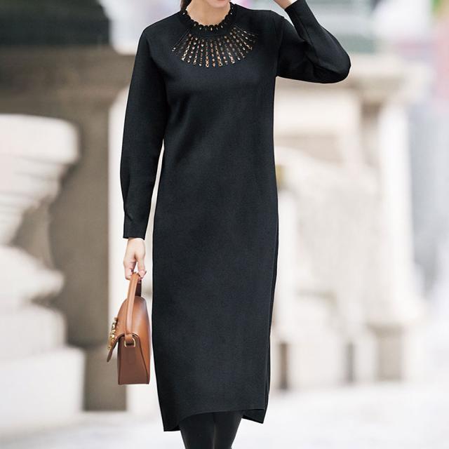 カットワーク刺しゅう ニットワンピース ファッション ワンピース PC5568