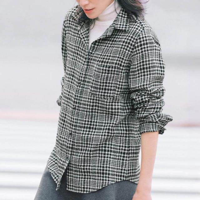 尾州産 ウールガーゼ チェックスキッパーシャツ ファッション シャツ ブラウス PC5589
