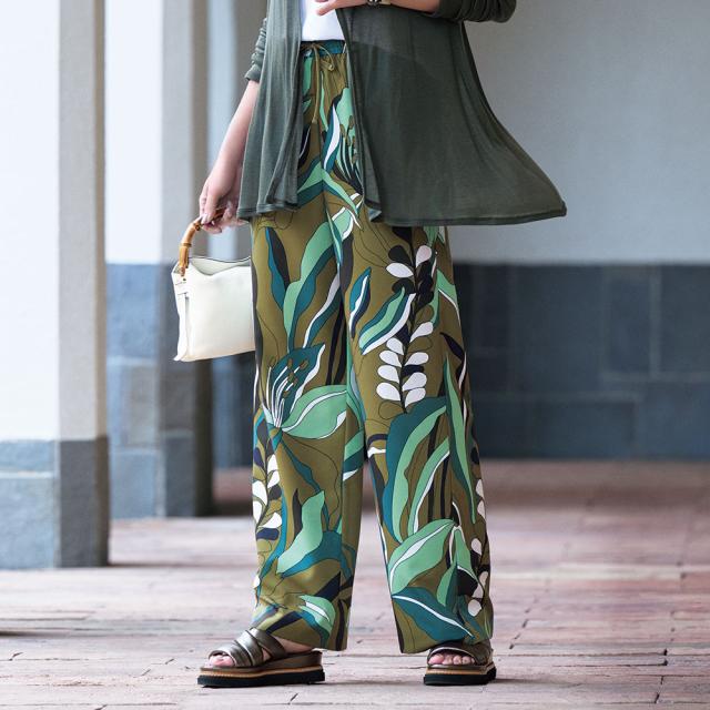 ボタニカルリーフ柄プリントパンツ ファッション パンツ PC5514