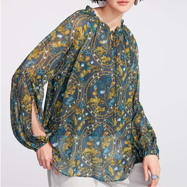 ラッティ社 サークルナッツ柄プリント シフォンブラウス ファッション シャツ ブラウス PC5521