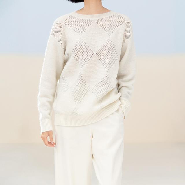 ダイヤ柄 インターシャ モヘヤ混 ニットプルオーバー ファッション ニット セーター PC5545
