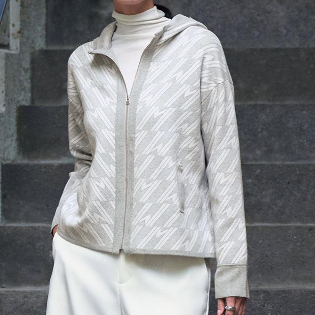 幾何学柄 ジャカード ジップアップ ニットジャケット ファッション ニット セーター PC6107