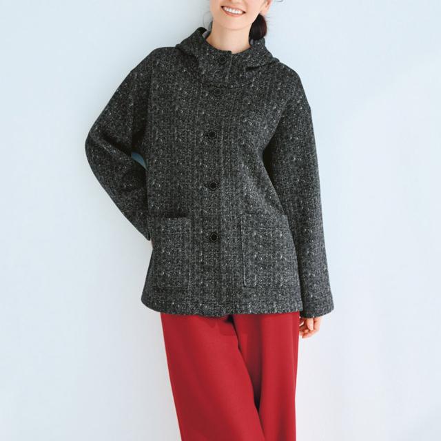 裏起毛 ヘリンボーン柄 フード付きコート ファッション コート PC6172