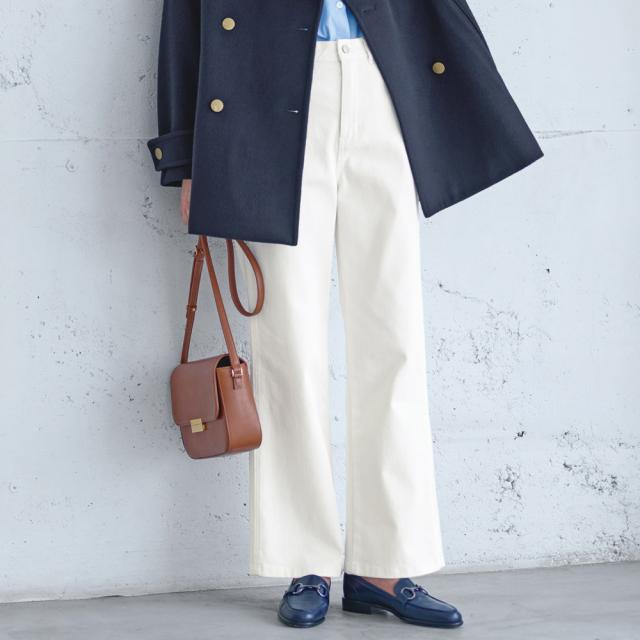 ≪股下丈68cm≫テフロン加工 カラーデニム ストレートパンツ サステナブル 121001