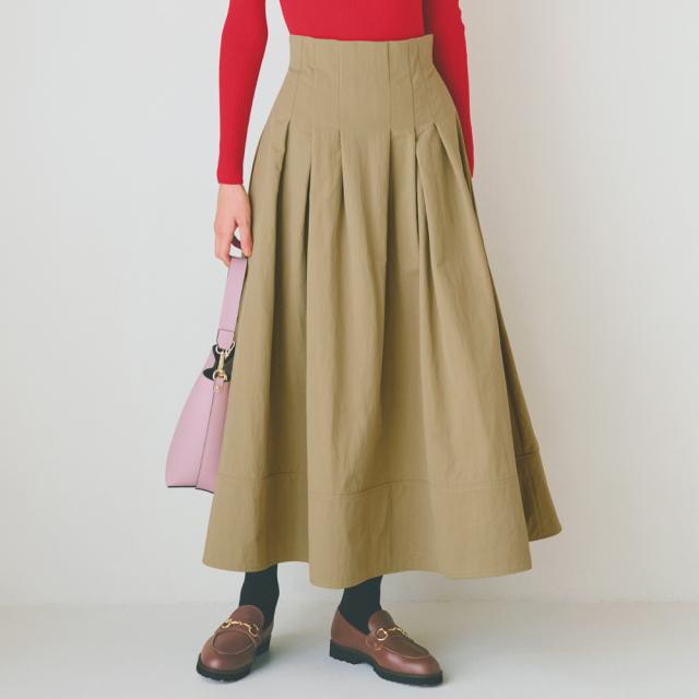 ≪総丈90cm≫高密度コットンナイロン タックフレアスカート スカート フレアスカート ギャザースカート 121602