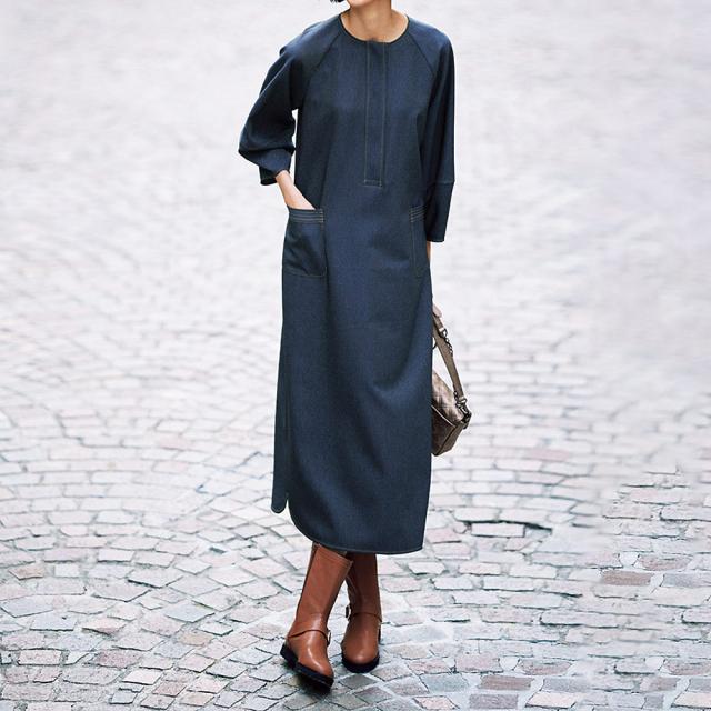 ステッチ使い デニム風 ワンピース ファッション ワンピース PC6018