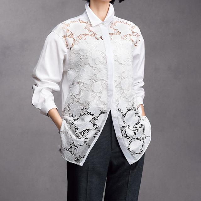 「敦賀繊維」 レース刺しゅう使い ブラウス ファッション シャツ ブラウス PC6023