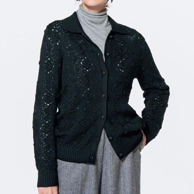 柄編み 襟付き カーディガン ファッション ニット セーター PC6036