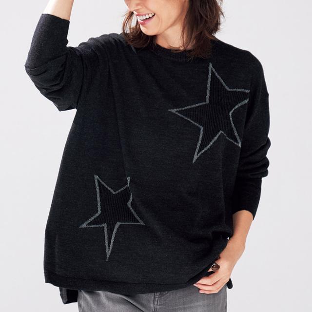 星柄 インターシャ スクエアフォルム プルオーバー ファッション ニット セーター PC6067