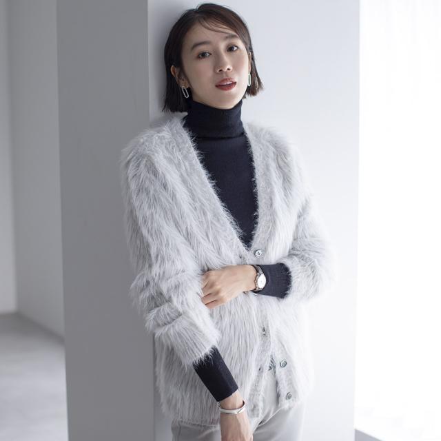 フェザーヤーンラメニット Vネックカーディガン ニット セーター ニットカーディガン N60679