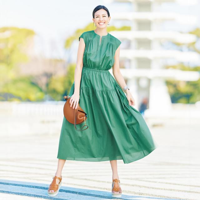 コットンピンタック使い フレアーワンピース ワンピース マキシワンピース ロングワンピース 383002