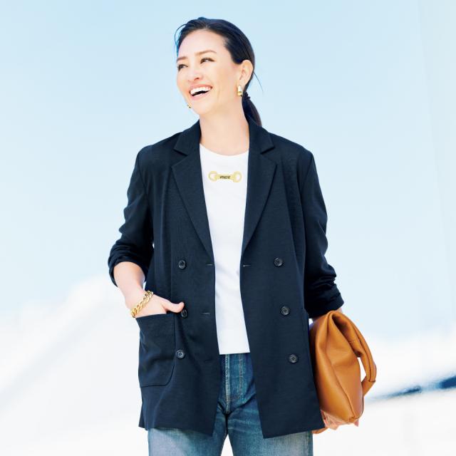 ジャージー素材 ダブルブレストジャケット ジャケット ショートジャケット 383401