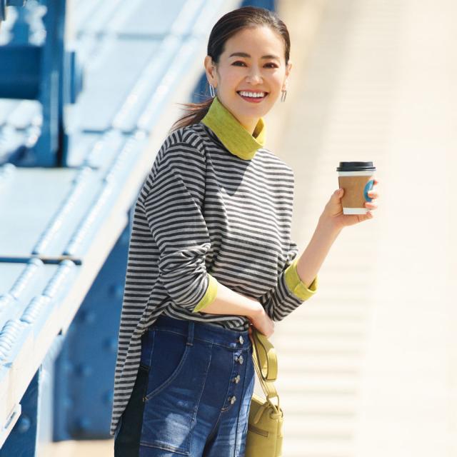 イタリア素材内側コットン ボーダープルオーバー シャツ ブラウス プルオーバー A21901