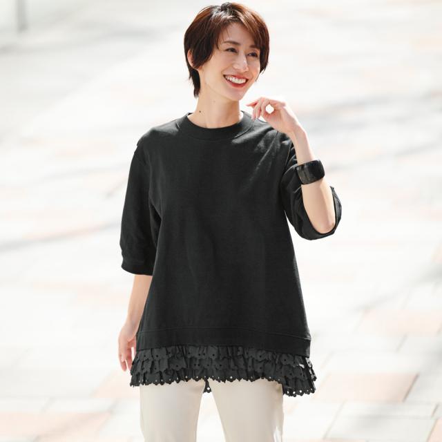 TEEE/ティー 異素材フリル付き ライトスウェットプルオーバー パーカー スウェット トレーナー A22601