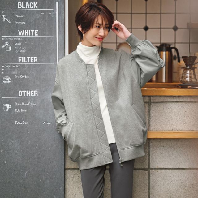 異素材使い スウェットジップブルゾン ジャケット ブルゾン A22602