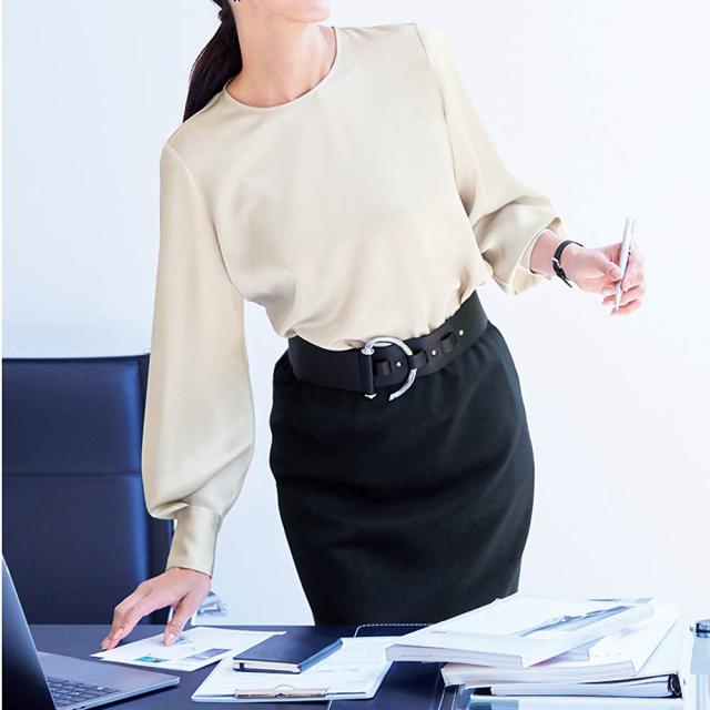 トリアセテート混 サテン パフスリーブ ブラウス ファッション シャツ ブラウス PC5884