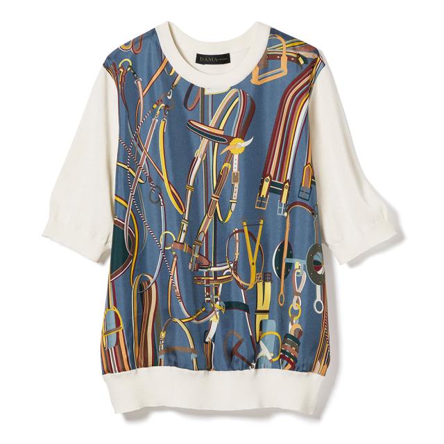 ラッティ社 シルクプリント＆シルクコットンニット プルオーバー ファッション ニット セーター PC5526