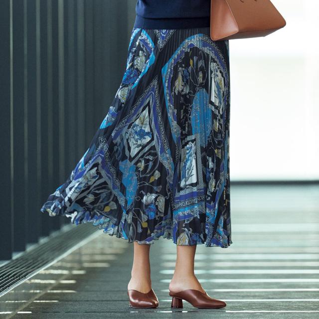 スカーフ柄 シフォン プリーツスカート ファッション スカート PC5528