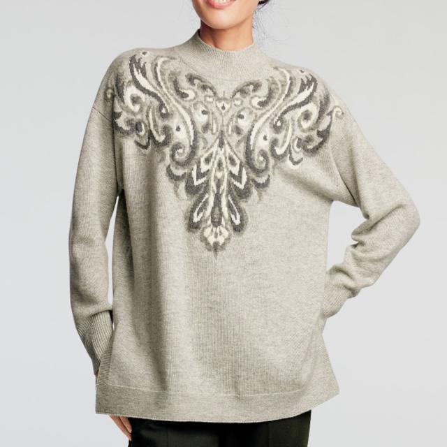 ウールカシミヤ ペイズリージャカード ニットプルオーバー ファッション ニット セーター PC5535