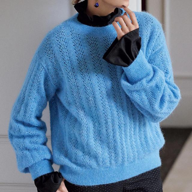 イタリア糸アルパカ混 透かし編み プルオーバー ファッション ニット セーター PC5549