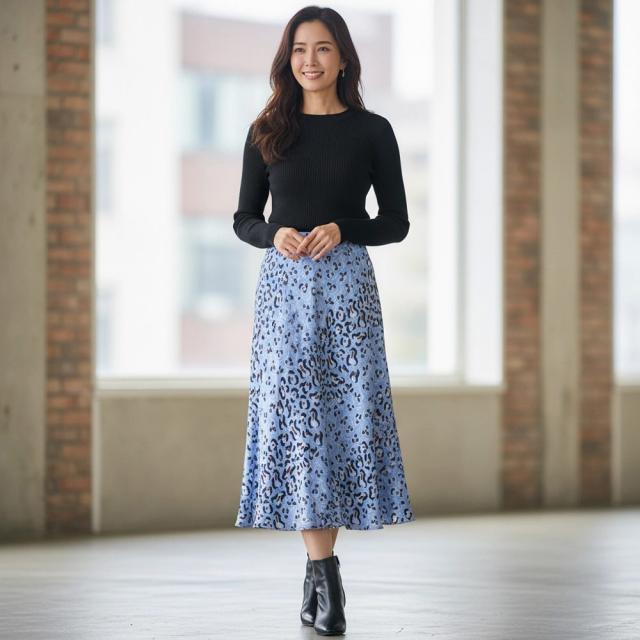 イタリア素材 レオパード柄 フレアースカート ファッション スカート PC5811