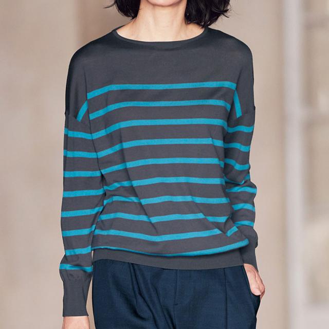 イタリア糸 ボーダー ニットプルオーバー ファッション ニット セーター PC5828