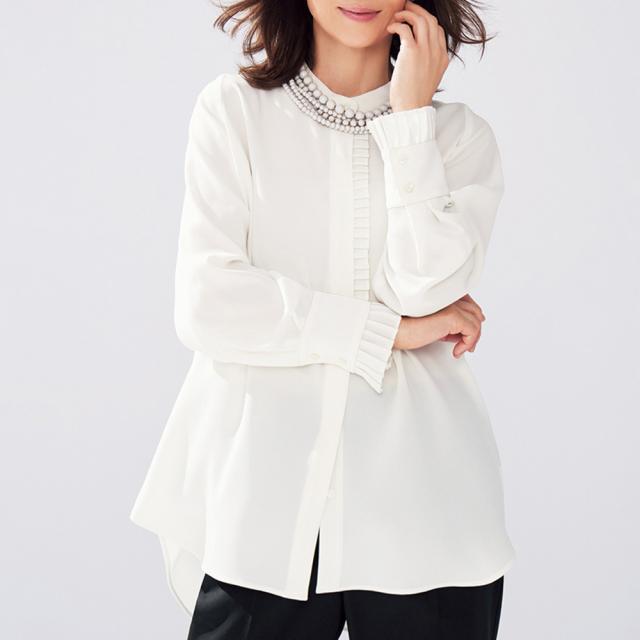 トリアセテート混 ジョーゼット プリーツ使い ブラウス ファッション シャツ ブラウス PC5855