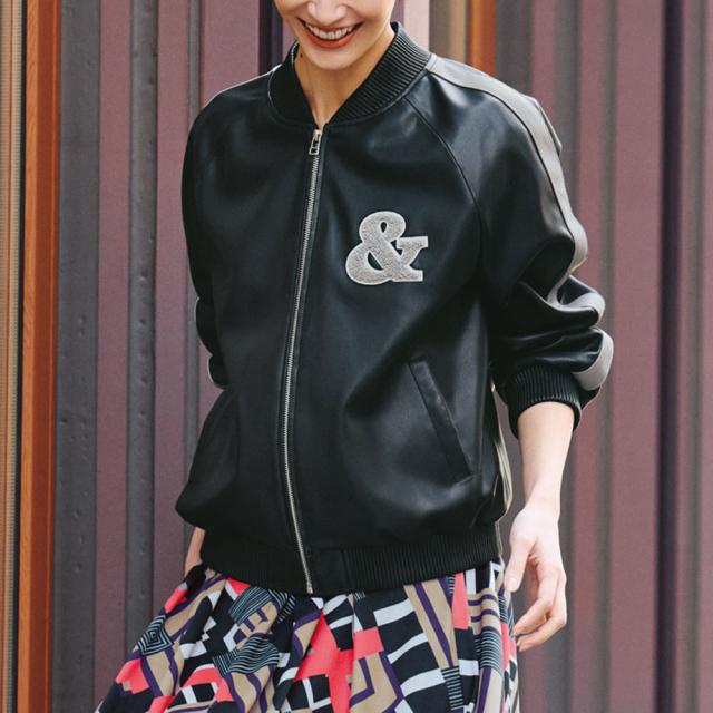 サガラ刺しゅうワッペン付き レザー調ブルゾン ファッション ジャケット PC5869