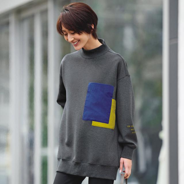 メッセージプリント ダンボールジャージー 配色ポケット プルオーバー シャツ ブラウス プルオーバー A30901